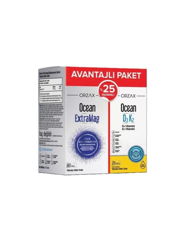 Ocean Extramag 60 Tablet + Ocean D3K2 Damla 20 ml D3 K2 Vitamini Ocean